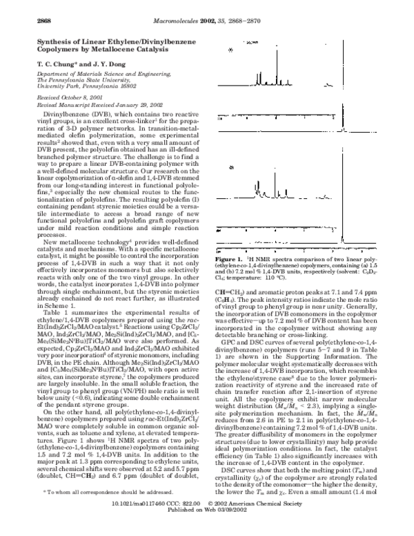 (PDF) Synthesis of Linear Ethylene/Divinylbenzene Copolymers by ...