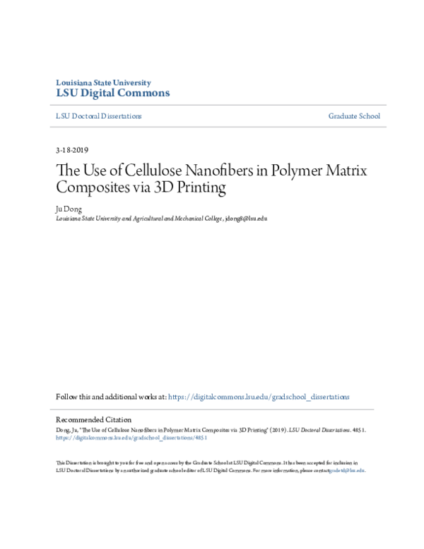 (PDF) The Use of Cellulose Nanofibers in Polymer Matrix Composites via ...