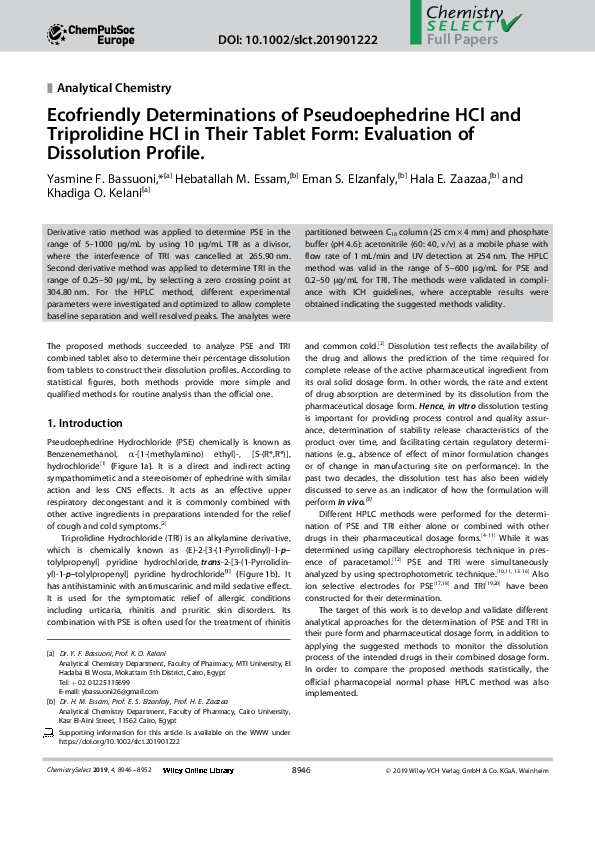 (PDF) Ecofriendly Determinations of Pseudoephedrine HCl and Triprolidine HCl in Their Tablet ...