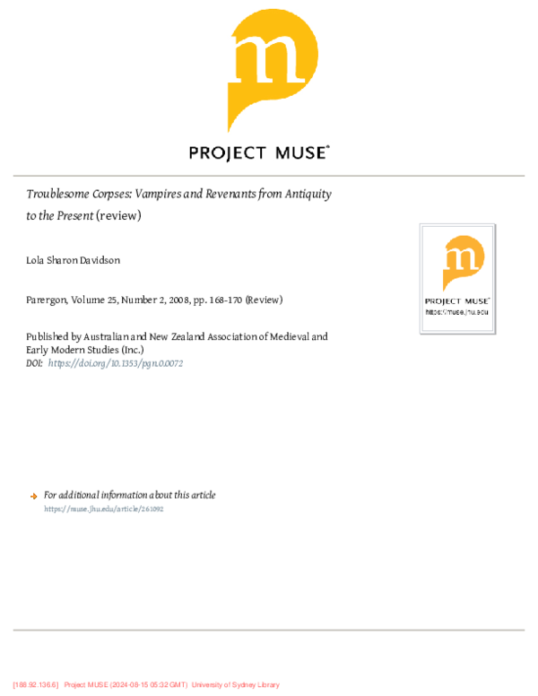 (PDF) Troublesome Corpses: Vampires and Revenants from Antiquity to the ...