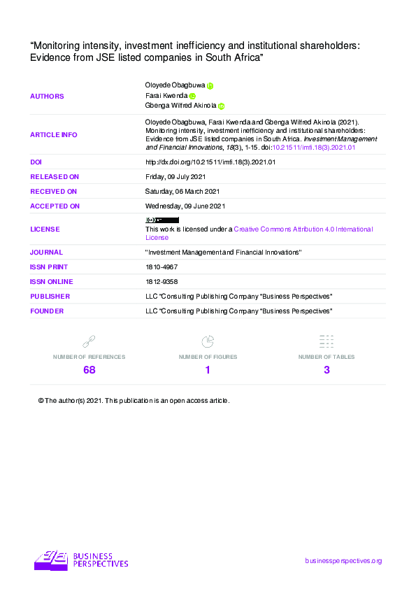 (PDF) Monitoring intensity, investment inefficiency and institutional ...