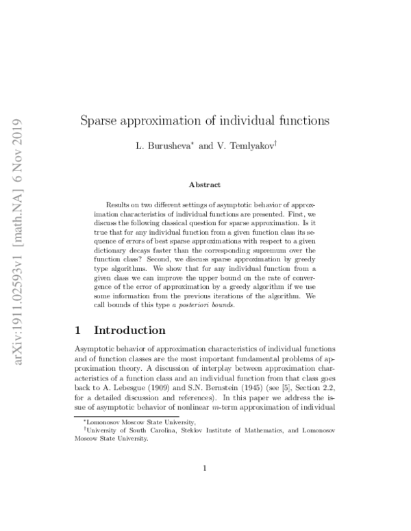 (PDF) Sparse approximation of individual functions