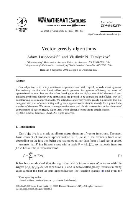(PDF) Vector greedy algorithms