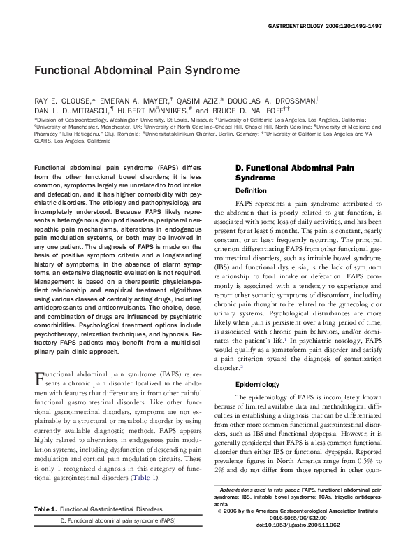 (PDF) Functional Abdominal Pain Syndrome