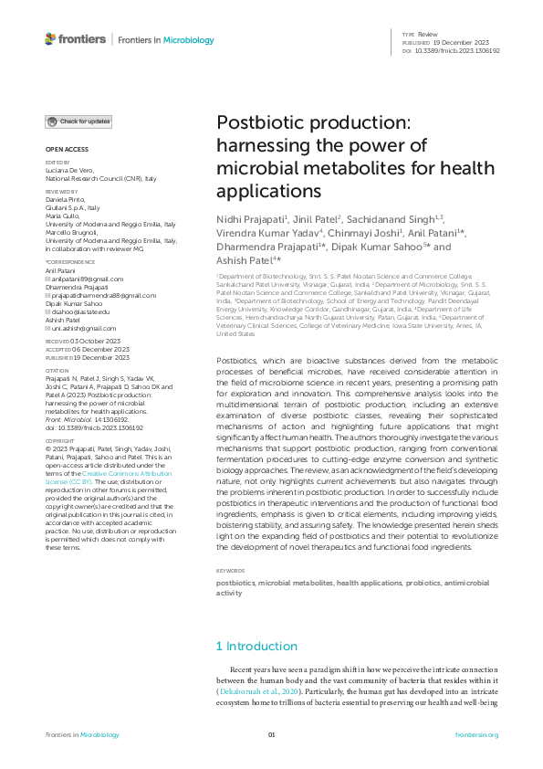 (PDF) Postbiotic production: harnessing the power of microbial ...