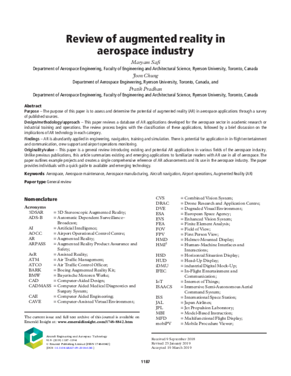 (PDF) Review of augmented reality in aerospace industry