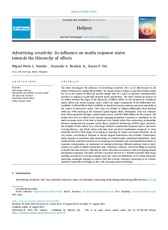 (PDF) Advertising creativity: Its influence on media response states ...