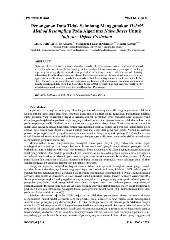 (PDF) Penanganan Data Tidak Seimbang Menggunakan Hybrid Method Resampling Pada Algoritma Naive ...