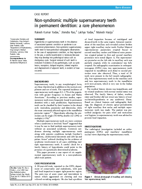 (PDF) Non-syndromic multiple supernumerary teeth in permanent dentition ...