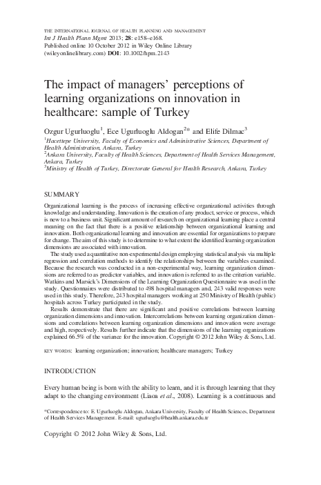 (PDF) The impact of managers' perceptions of learning organizations on innovation in healthcare ...