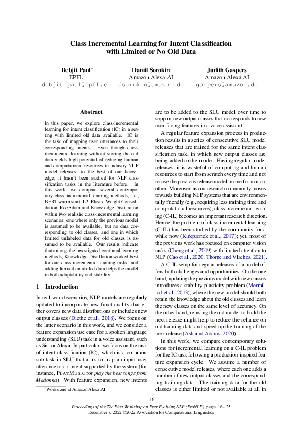 (PDF) Class Incremental Learning for Intent Classification with Limited or No Old Data