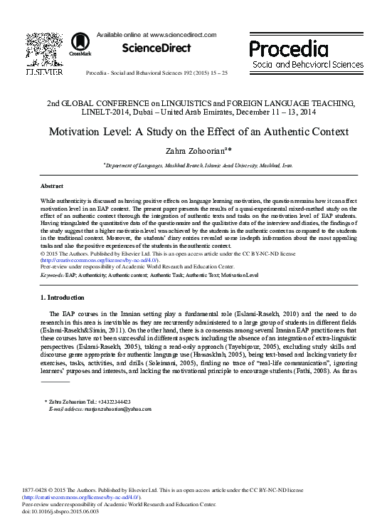 (PDF) Motivation Level: A Study on the Effect of an Authentic Context