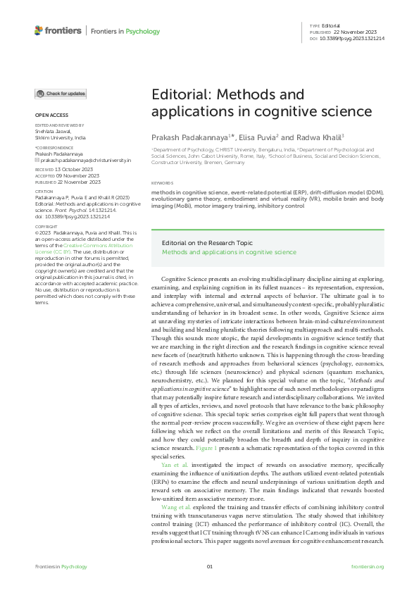 (PDF) Editorial: Methods and applications in cognitive science