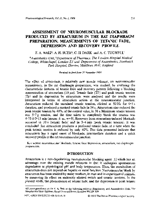 (PDF) Assessment of neuromuscular blockade produced by atracurium in ...