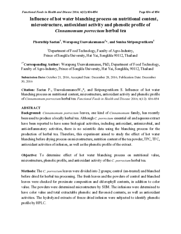 (PDF) Influence of hot water blanching process on nutritional content, microstructure ...