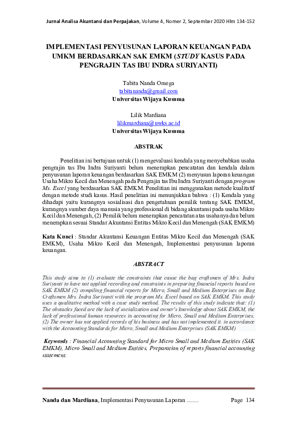 (PDF) Implementasi Penyusunan Laporan Keuangan Pada Umkm Berdasarkan Sak Emkm (Study Kasus Pada ...