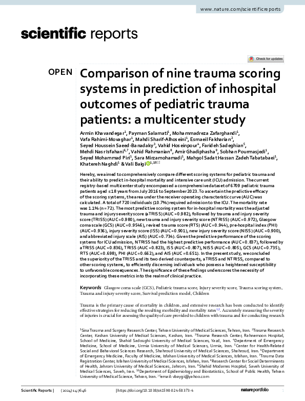 (PDF) Comparison of nine trauma scoring systems in prediction of ...
