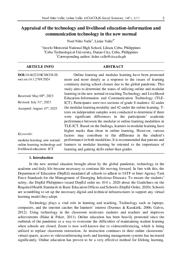 (PDF) Appraisal of the technology and livelihood education-information ...