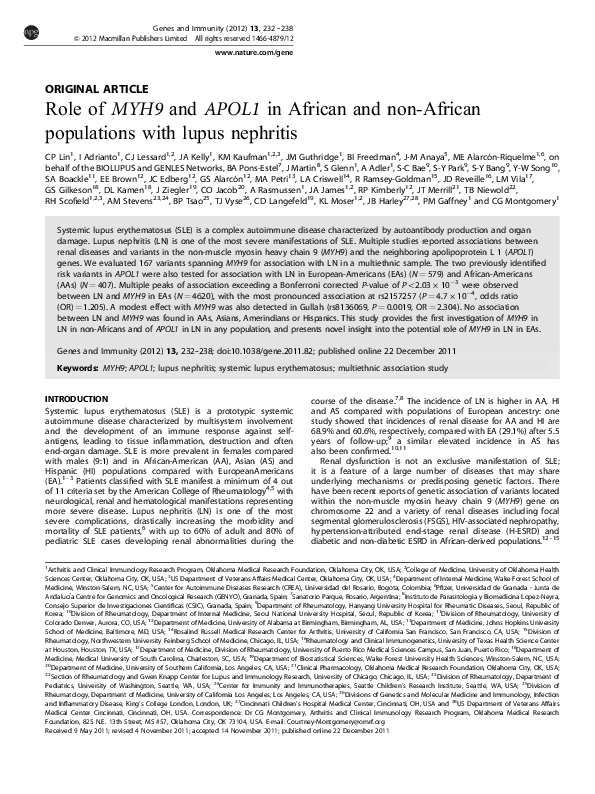 (PDF) Role of MYH9 and APOL1 in African and non-African populations ...