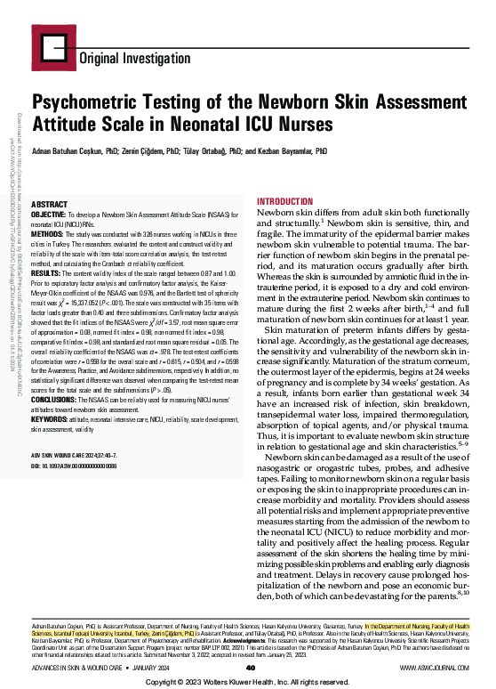 (PDF) Psychometric Testing of the Newborn Skin Assessment Attitude ...