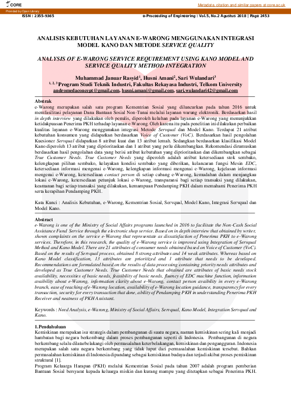 (PDF) Analisis Kebutuhan Layanan E-warong Menggunakan Integrasi Model Kano Dan Metode Service ...