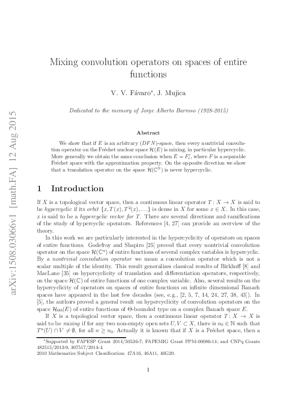 (PDF) Mixing convolution operators on spaces of entire functions