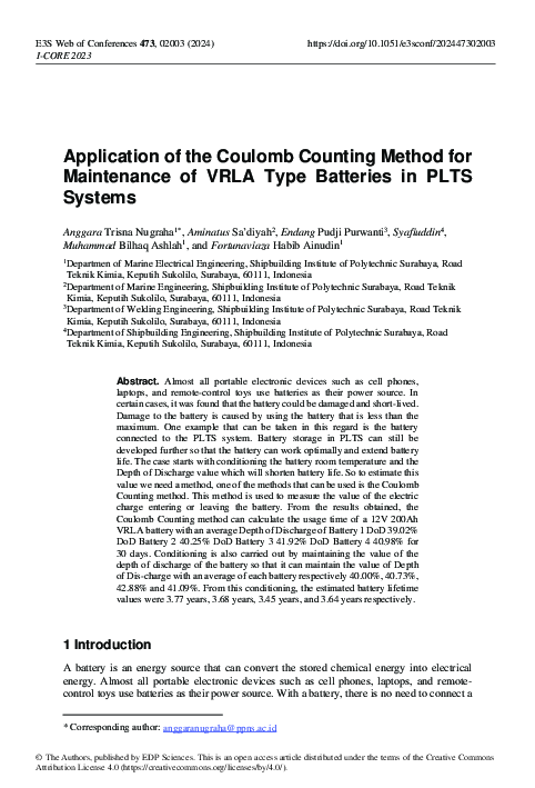(PDF) Application of the Coulomb Counting Method for Maintenance of ...