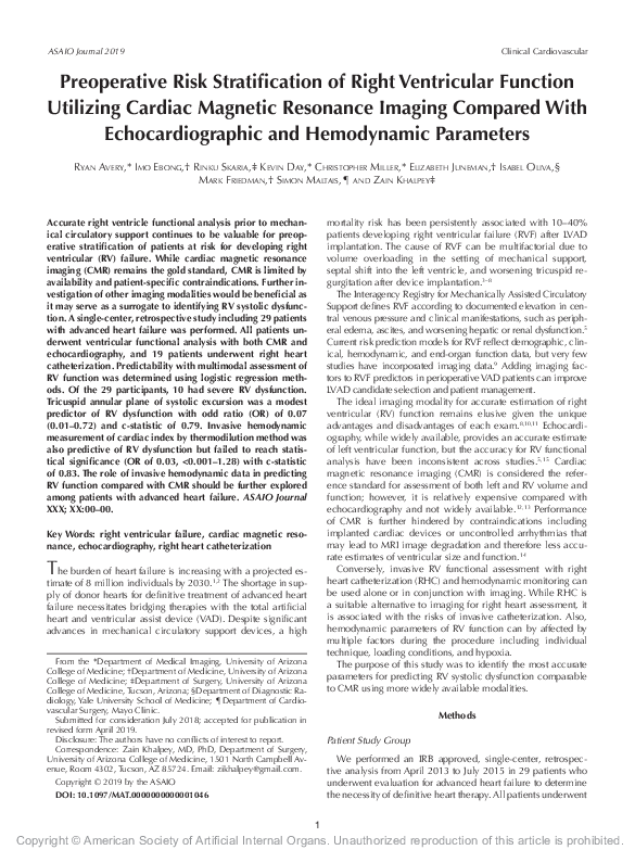 (PDF) Preoperative Risk Stratification of Right Ventricular Function Utilizing Cardiac Magnetic ...