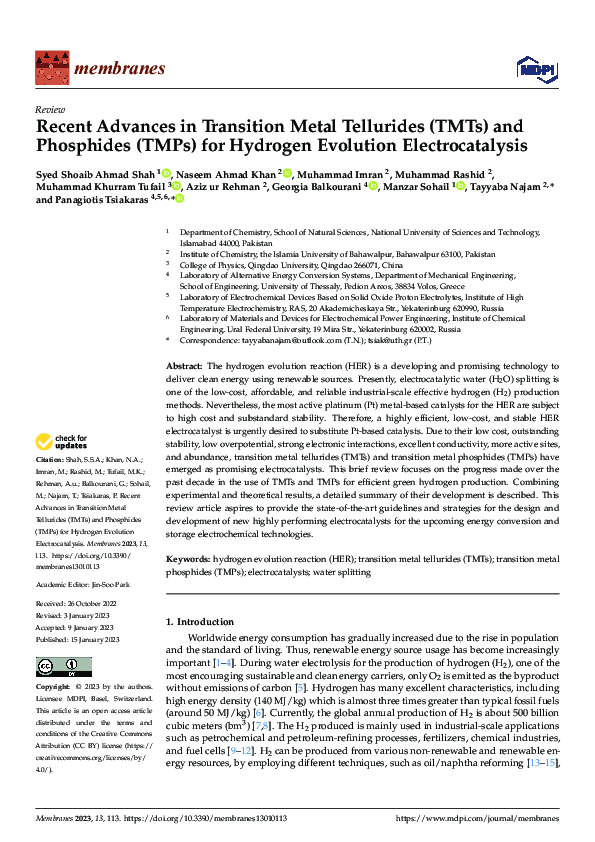 (PDF) Recent Advances in Transition Metal Tellurides (TMTs) and Phosphides (TMPs) for Hydrogen ...