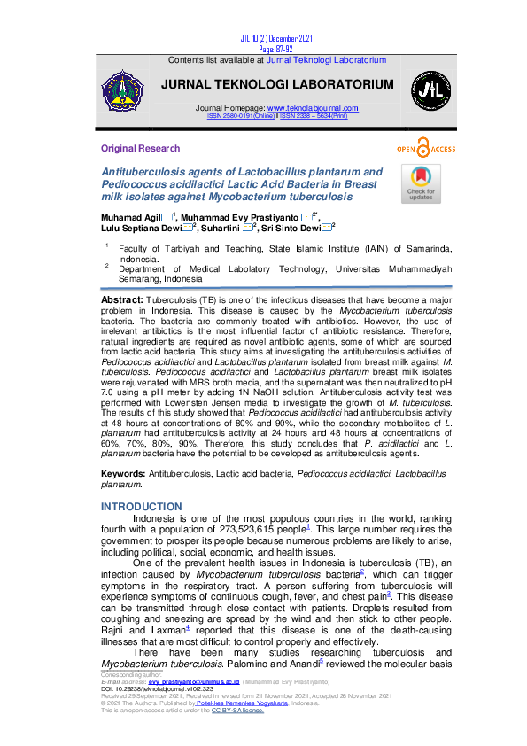 (PDF) Antituberculosis agents of Lactobacillus plantarum and Pediococcus acidilactici Lactic ...