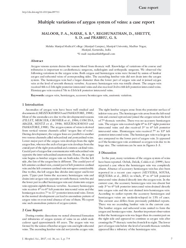 Pdf Multiple Variations Of Azygos System Of Veins A Case Report