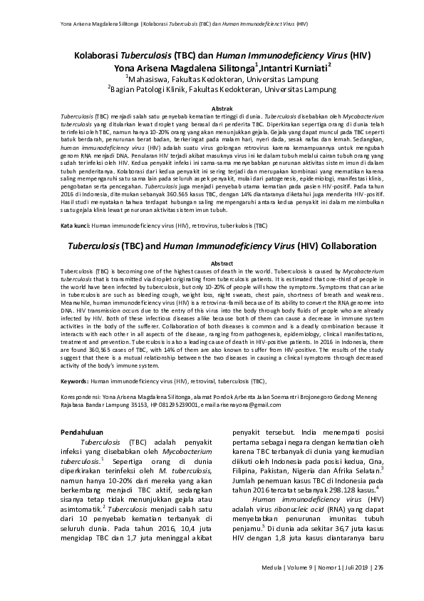 (PDF) Kolaborasi Tuberculosis (TBC) dan Human Immunodeficiency Virus (HIV)