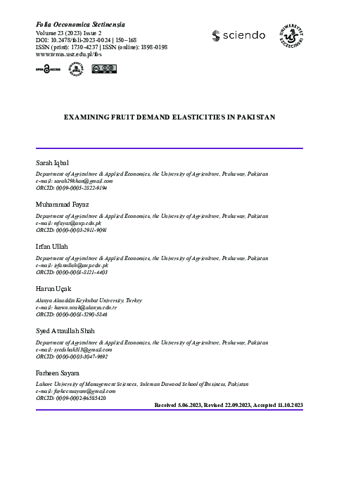 (PDF) Examining Fruit Demand Elasticities In Pakistan