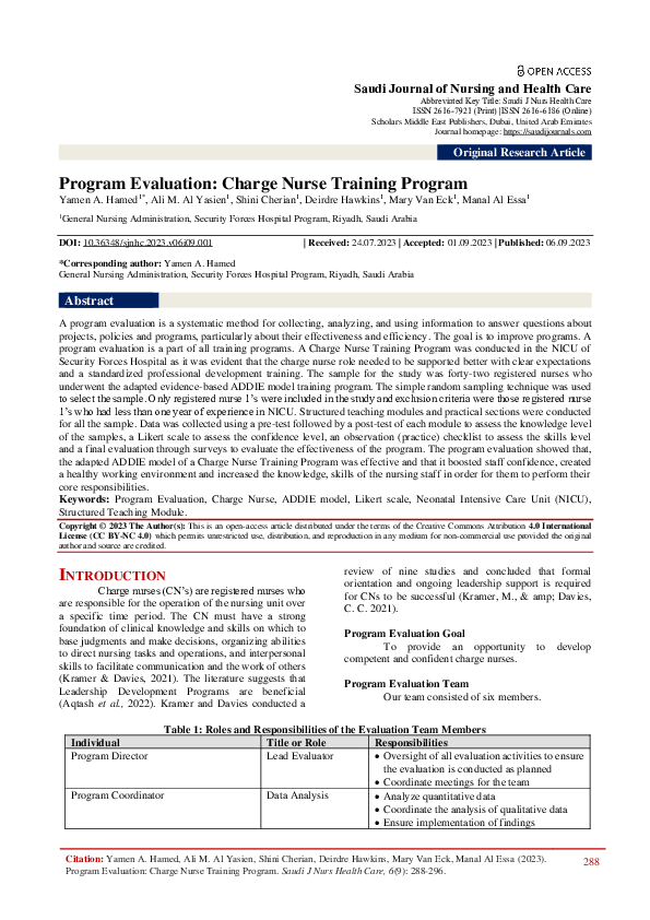 (PDF) Evaluating the Effectiveness of a Charge Nurse Training Program