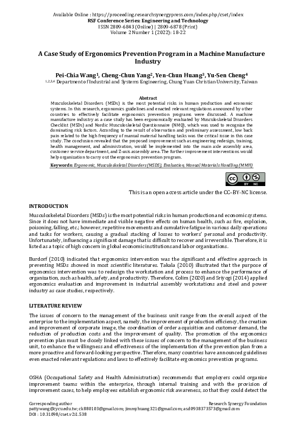 (PDF) A Case Study of Ergonomics Prevention Program in a Machine ...