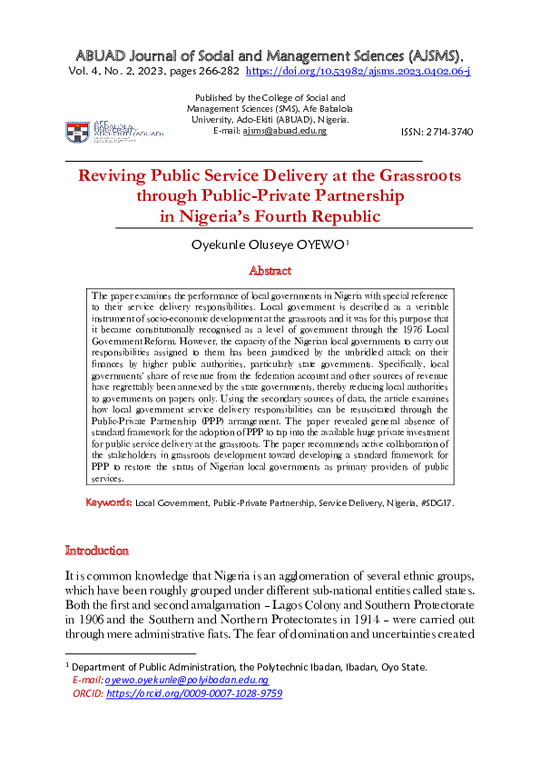 (PDF) Reviving Public Service Delivery at the Grassroots through Public ...