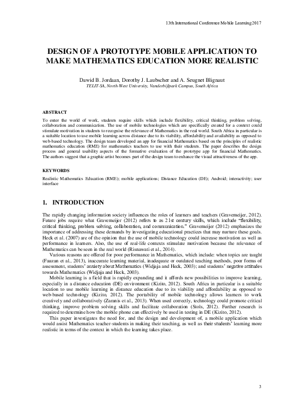 (PDF) Design of a Prototype Mobile Application to Make Mathematics ...
