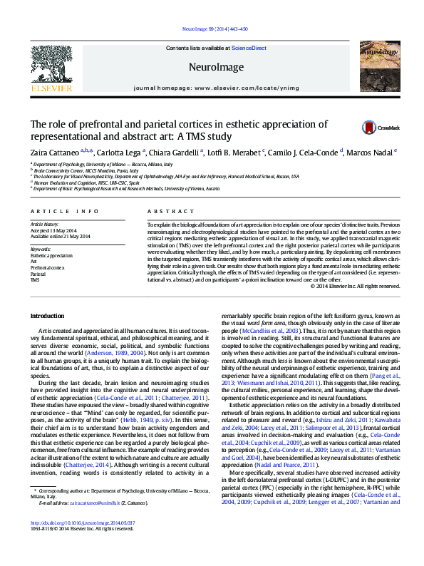 (PDF) The role of prefrontal and parietal cortices in esthetic ...