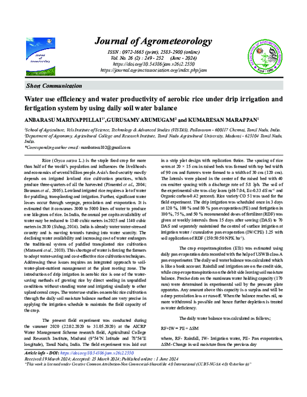 (PDF) Water use efficiency and water productivity of aerobic rice under ...