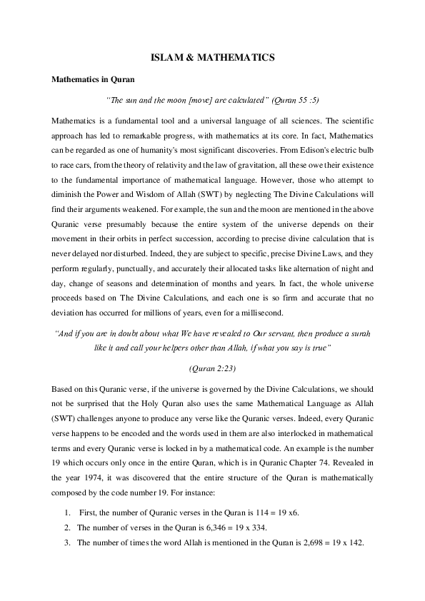 (PDF) ISLAM & MATHEMATICS
