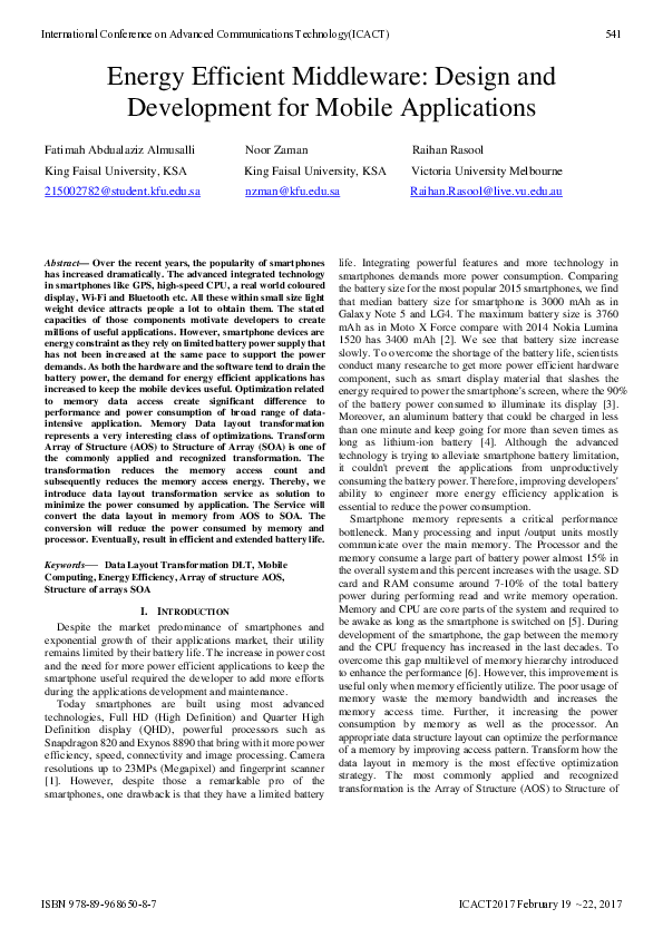 (PDF) Energy efficient middleware: Design and development for mobile applications