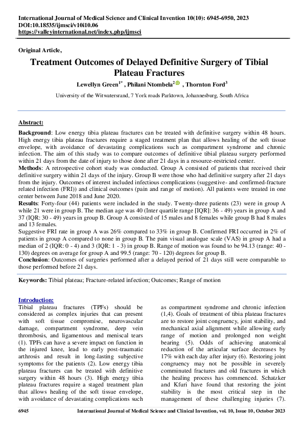 (PDF) Treatment Outcomes of Delayed Definitive Surgery of Tibial ...