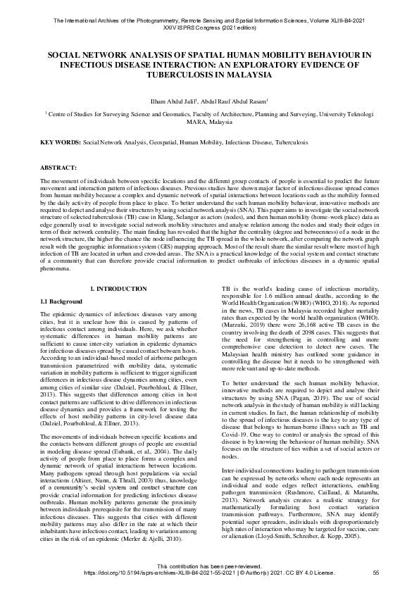 (PDF) Social Network Analysis of Spatial Human Mobility Behaviour in Infectious Disease ...