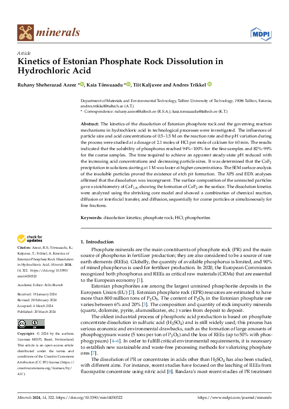 (PDF) Kinetics of Estonian Phosphate Rock Dissolution in Hydrochloric Acid