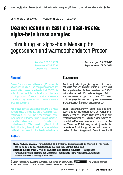(PDF) Dezincification in cast and heat-treated alpha-beta brass samples