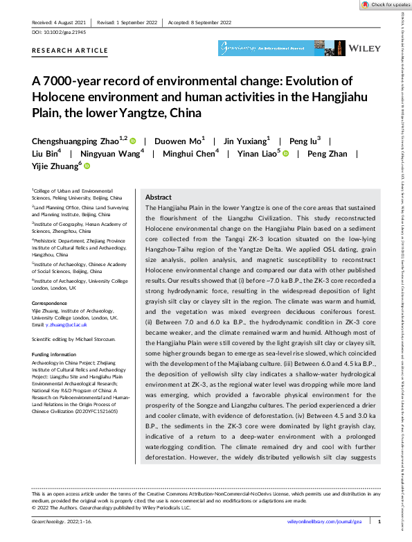 (PDF) A 7000‐year record of environmental change: Evolution of Holocene ...