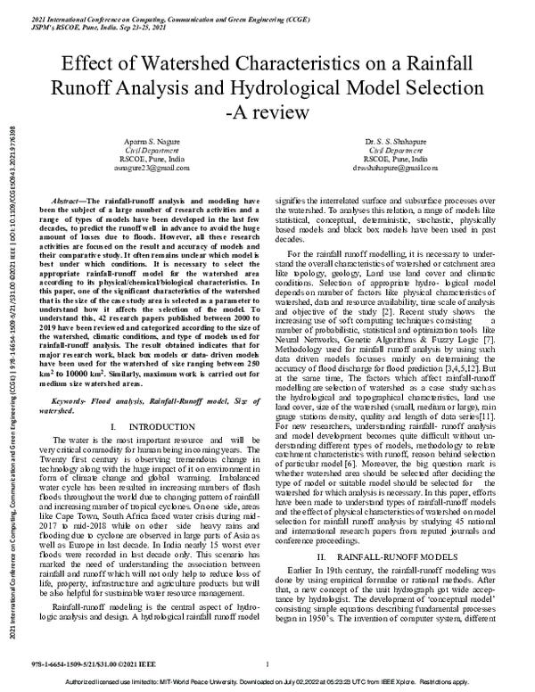 (PDF) Effect of Watershed Characteristics on a Rainfall Runoff Analysis and Hydrological Model ...