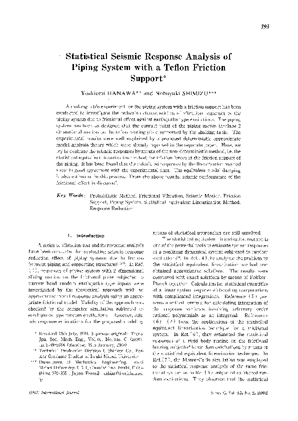 (PDF) Statistical Seismic Response Analysis of Piping System with a ...