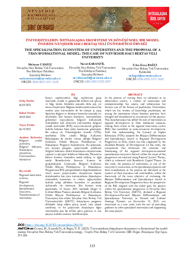 (PDF) Üni̇versi̇teleri̇n İhti̇saslaşma Ekosi̇stemi̇ Ve Dönüşümsel Bi̇r ...