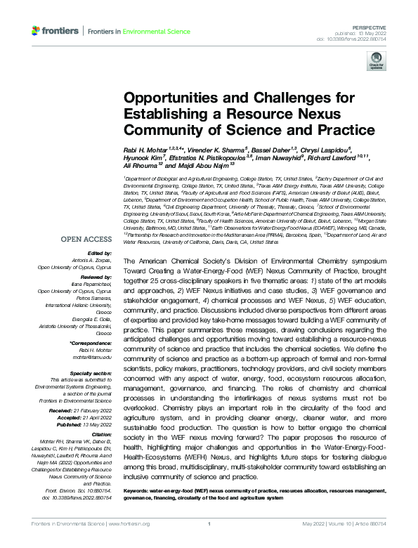 (PDF) Opportunities and Challenges for Establishing a Resource Nexus ...